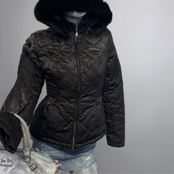bebe | Jackets & Coats | Bebe Vintage Y2k Black Fauxfur Hooded Jacket ...